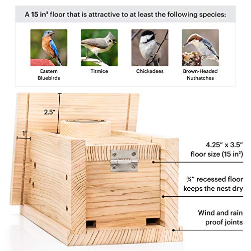 WHITEHORSE Premium Cedar Bird House - Weatherproof Design with a 15 sq inch Floor - A Bluebird Box House Built to NABS Specs - Enjoy Bird Watching While Supporting Birds (EABL)