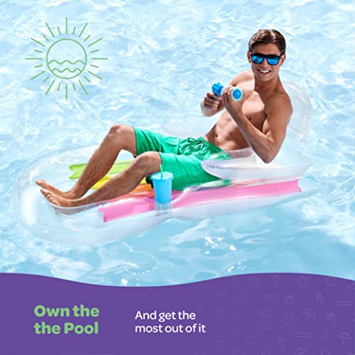 Pool Floats [Set of 2] Inflatable Lounge with Headrest & Cup Holder Inflatable Pool Floats Adult, Pool Float Comes In 2 Fun Colors, Blue & Pearlescent Silver, (59" X 25") fun floats for swimming pool.