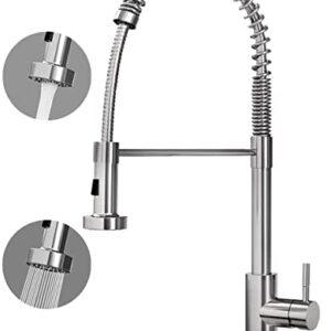 Kitchen Faucets with Pull Down Sprayer, Brushed Nickel Commercial Spring Kitchen Sink Faucet High Arc, Single Handle Stainless Steel Pull Out Faucets for Kitchen Sinks Sliver (2001C Plus)