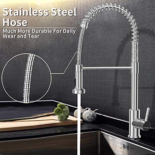 Kitchen Faucets with Pull Down Sprayer, Brushed Nickel Commercial Spring Kitchen Sink Faucet High Arc, Single Handle Stainless Steel Pull Out Faucets for Kitchen Sinks Sliver (2001C Plus)