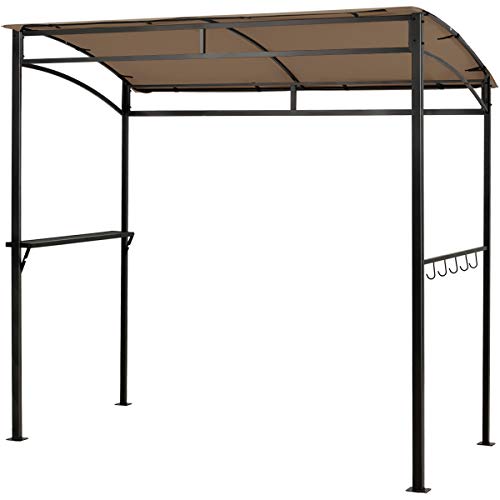 Tangkula 7ft Grill Gazebo, Patio Barbecue Canopy with Serving Shelf and Storage Hooks, Curved Grill Shelter w/Heavy-Duty Steel Frame Sunshade Gazebo for Outdoor Garden (Coffee)