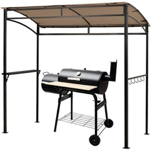 Tangkula 7ft Grill Gazebo, Patio Barbecue Canopy with Serving Shelf and Storage Hooks, Curved Grill Shelter w/Heavy-Duty Steel Frame Sunshade Gazebo for Outdoor Garden (Coffee)