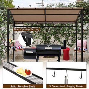 Tangkula 7ft Grill Gazebo, Patio Barbecue Canopy with Serving Shelf and Storage Hooks, Curved Grill Shelter w/Heavy-Duty Steel Frame Sunshade Gazebo for Outdoor Garden (Coffee)