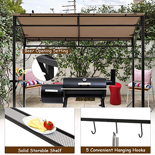 Tangkula 7ft Grill Gazebo, Patio Barbecue Canopy with Serving Shelf and Storage Hooks, Curved Grill Shelter w/Heavy-Duty Steel Frame Sunshade Gazebo for Outdoor Garden (Coffee)