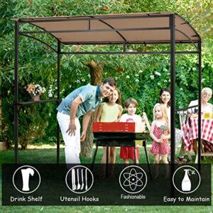 Tangkula 7ft Grill Gazebo, Patio Barbecue Canopy with Serving Shelf and Storage Hooks, Curved Grill Shelter w/Heavy-Duty Steel Frame Sunshade Gazebo for Outdoor Garden (Coffee)