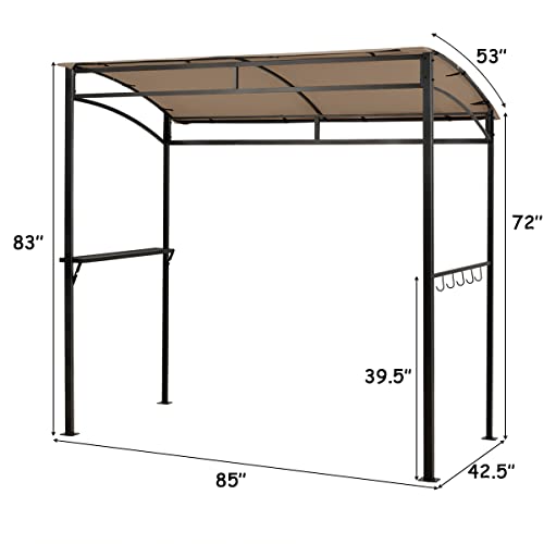 Tangkula 7ft Grill Gazebo, Patio Barbecue Canopy with Serving Shelf and Storage Hooks, Curved Grill Shelter w/Heavy-Duty Steel Frame Sunshade Gazebo for Outdoor Garden (Coffee)