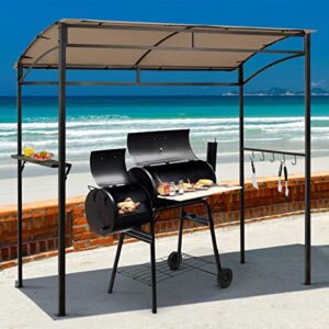 Tangkula 7ft Grill Gazebo, Patio Barbecue Canopy with Serving Shelf and Storage Hooks, Curved Grill Shelter w/Heavy-Duty Steel Frame Sunshade Gazebo for Outdoor Garden (Coffee)