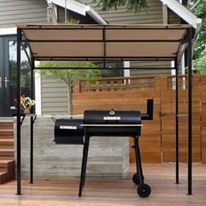 Tangkula 7ft Grill Gazebo, Patio Barbecue Canopy with Serving Shelf and Storage Hooks, Curved Grill Shelter w/Heavy-Duty Steel Frame Sunshade Gazebo for Outdoor Garden (Coffee)