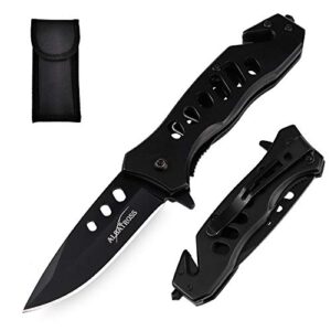 albatross fk003-h edc multifunction folding pocket knife,spring assisted opening knives with liner lock,pocket clip,glass harmer,seatbelt cutter, 9-holes