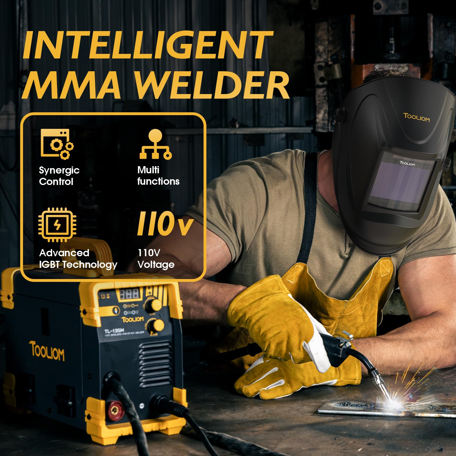 TOOLIOM 135A Flux Core Welder MIG Welder 110V Flux MIG/Lift TIG/Stick 3-in-1 Welding Machine IGBT DC Inverter