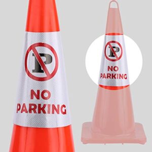 BATTIFE 2 Pack NO Parking Reflective Collars for Traffic Safety Cones, High Visible Signs for Driveway Road Outdoor Use [Cone Not Include]