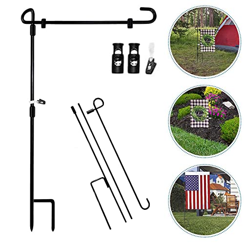 SHARE&CARE Garden Flag Stand, Garden Flag Pole Holder with 1 Tiger Clip and 2 Spring Stoppers for Garden and Home Decoration 12 x 18 Inches without flag (1 Pack)