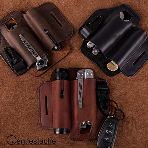 Gentlestache Leather Sheath for Leatherman Multitool Sheath EDC Pocket Organizer with Key Holder for Belt and Flashlight Sheath Multitool Pouch