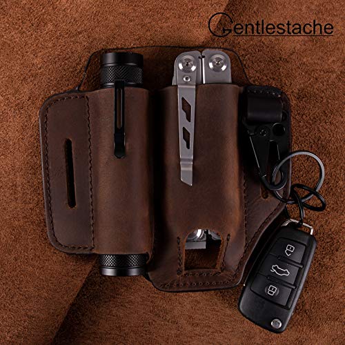 Gentlestache Leather Sheath for Leatherman Multitool Sheath EDC Pocket Organizer with Key Holder for Belt and Flashlight Sheath Multitool Pouch