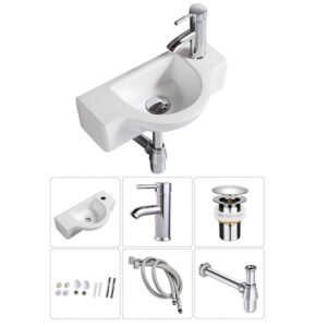 bathroom ceramic washbasin and faucet combo white small sink wall mount sink corner sink set chrome pop-up drain included (sink with faucet & drain)