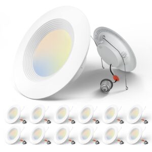 amico 5/6 inch 3cct led recessed lighting 12 pack, dimmable, damp rated, 12.5w=100w, 950lm can lights with baffle trim, 3000k/4000k/5000k selectable, retrofit installation - etl & fcc certified