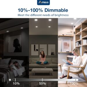 Amico 5/6 inch 3CCT LED Recessed Lighting 12 Pack, Dimmable, Damp Rated, 12.5W=100W, 950LM Can Lights with Baffle Trim, 3000K/4000K/5000K Selectable, Retrofit Installation - ETL & FCC Certified