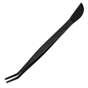 wazakura bonsai curved tip tweezer with spatula made in japan 8.6in(220mm) stainless steel black coated - black