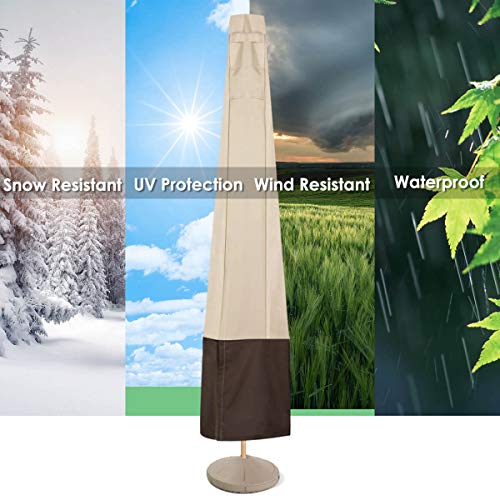 Vailge Patio Umbrella Cover,100% Waterproof Outdoor Market Parasol Umbrella Covers with Zipper and Air Vent,UV Resistant Patio Furniture Covers,73" H x 23" D,Beige & Brown