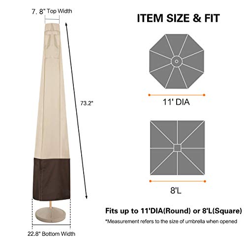 Vailge Patio Umbrella Cover,100% Waterproof Outdoor Market Parasol Umbrella Covers with Zipper and Air Vent,UV Resistant Patio Furniture Covers,73" H x 23" D,Beige & Brown