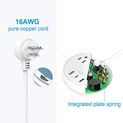 PowerLot Power Strip with 2 Outlets, 3 USB (2A+1C), 5TF Extension Cord Power Strip with PD 45W USB C for Laptop， Flat Plug Power Strip for Cruise Ship Travel Home and Office