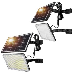 jackyled solar lights outdoor 299 led 1000 lumens bright solar wall spotlight with 4000mah battery ip65 waterproof dusk to dawn auto lighting for front door balcony shop barn garage (black, 2-pack)