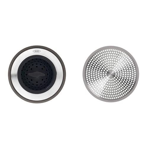 OXO Good Grips 2-in-1 Sink Strainer Stopper & Good Grips Shower Stall Drain Protector, Stainless