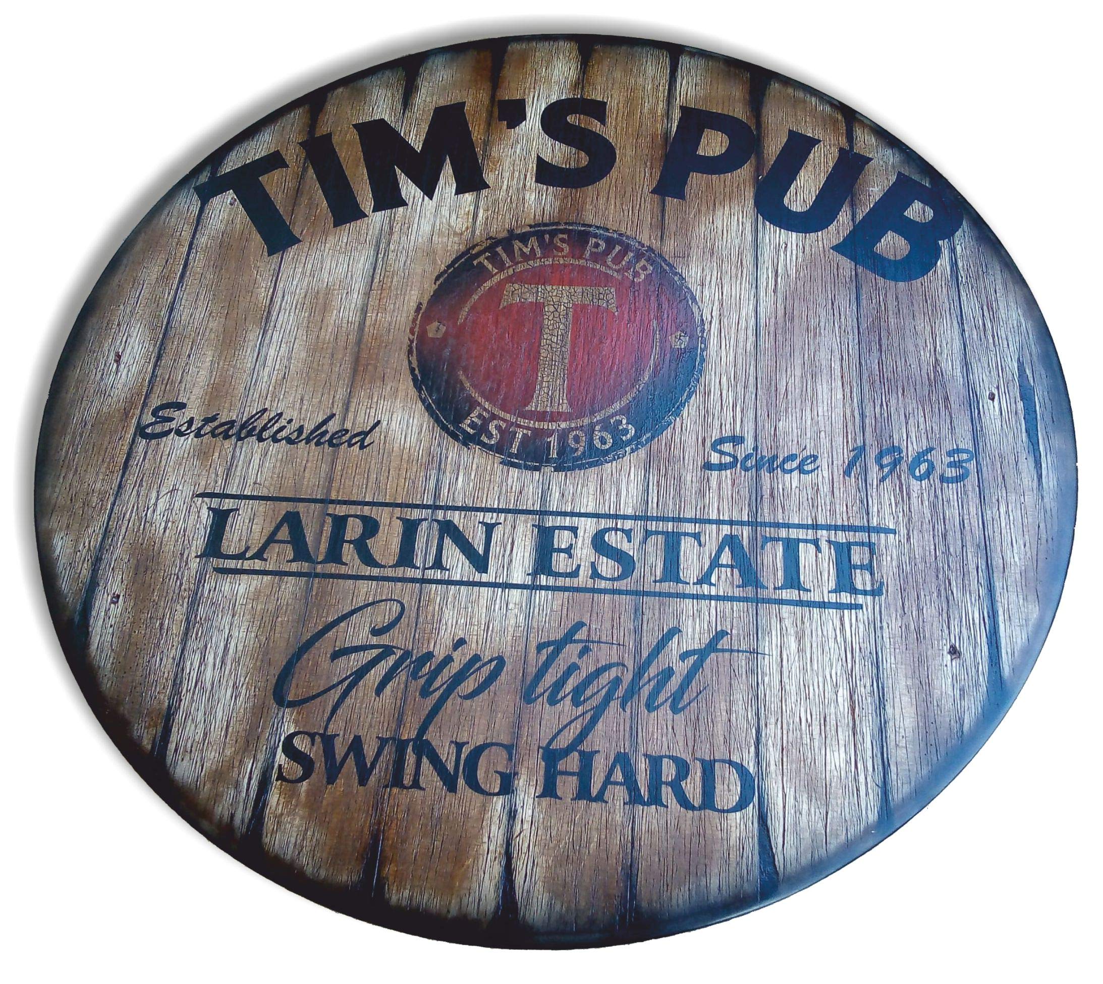 Personalized Table Top Inspired by Old Whiskey & Wine Barrel Lids, Custom Gifts for Men, Rustic Living Room Home Bar Man Cave Wood Furniture, Size 16/20/24/30/36/40/42/46 Inch