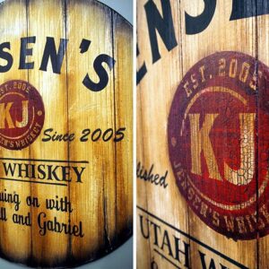 Personalized Table Top Inspired by Old Whiskey & Wine Barrel Lids, Custom Gifts for Men, Rustic Living Room Home Bar Man Cave Wood Furniture, Size 16/20/24/30/36/40/42/46 Inch