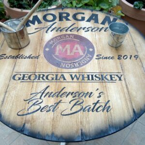 Personalized Table Top Inspired by Old Whiskey & Wine Barrel Lids, Custom Gifts for Men, Rustic Living Room Home Bar Man Cave Wood Furniture, Size 16/20/24/30/36/40/42/46 Inch