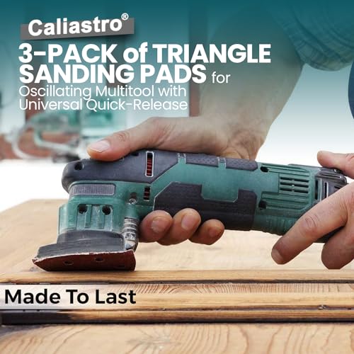 Triangle Sanding Pads for Oscillating Multitool with Universal Quick-Release - 3 Pack of 3-1/8 Inch Sander Pads for Hook & Loop Sandpaper- Caliastro