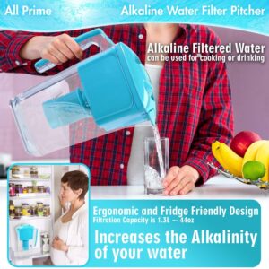 All Prime 2.5 Liter Alkaline Water Filter Pitcher with 2 Replacement Alkaline Water Filter, pH and Alkalinity Test Strips - Alkaline Water Filter Pitchers for Drinking Water