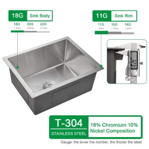 OUGOO 22x 18 inch Kitchen Sink Drop-in Tight Radius 18 Gauge Stainless Steel Undermount Handmade Kitchen Sink Single Bowl