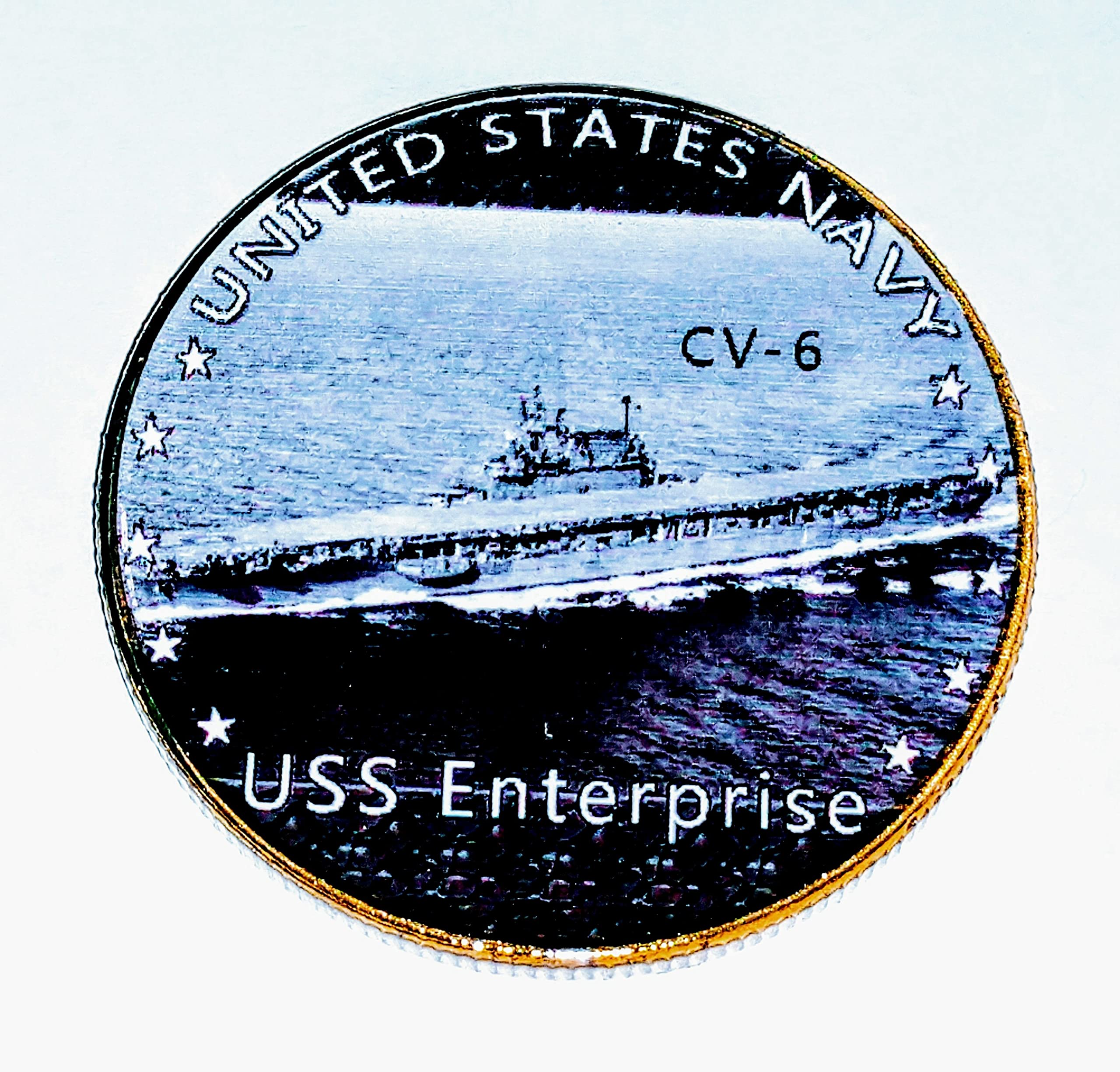 US Navy USS Enterprise CV-6 Colorized Challenge Art Coin