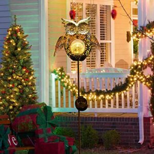 Go2garden Solar Lights Outdoor Owl Decorative Metal Stakes Lights Crackle Glass Light for Lawn, Yard Art, Pathway, Patio Decor(Bronze)