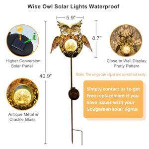 Go2garden Solar Lights Outdoor Owl Decorative Metal Stakes Lights Crackle Glass Light for Lawn, Yard Art, Pathway, Patio Decor(Bronze)