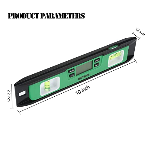 Digital Torpedo Level -10 Inch IP54 Digital Magnetized Level Protected Electronic Bubble Inclinometer/Angle Finder/LED Display & V-Groove Base (10 Inch, Green)