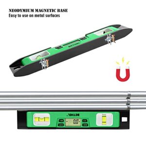 Digital Torpedo Level -10 Inch IP54 Digital Magnetized Level Protected Electronic Bubble Inclinometer/Angle Finder/LED Display & V-Groove Base (10 Inch, Green)