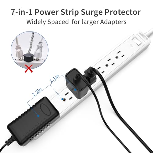 Extension Cord 25 ft, NTONPOWER Long Surge Protector, 15A Heavy Duty Extension Cord, Wall Mount, 7 Outlets Power Strip Flat Plug for Kitchen Home Office Workbench, White, 1080 J