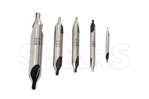 Shars 5 Pcs Center Drill & Countersink Bit Tooling Set #1-5, 60° HSS 404-1358 P{