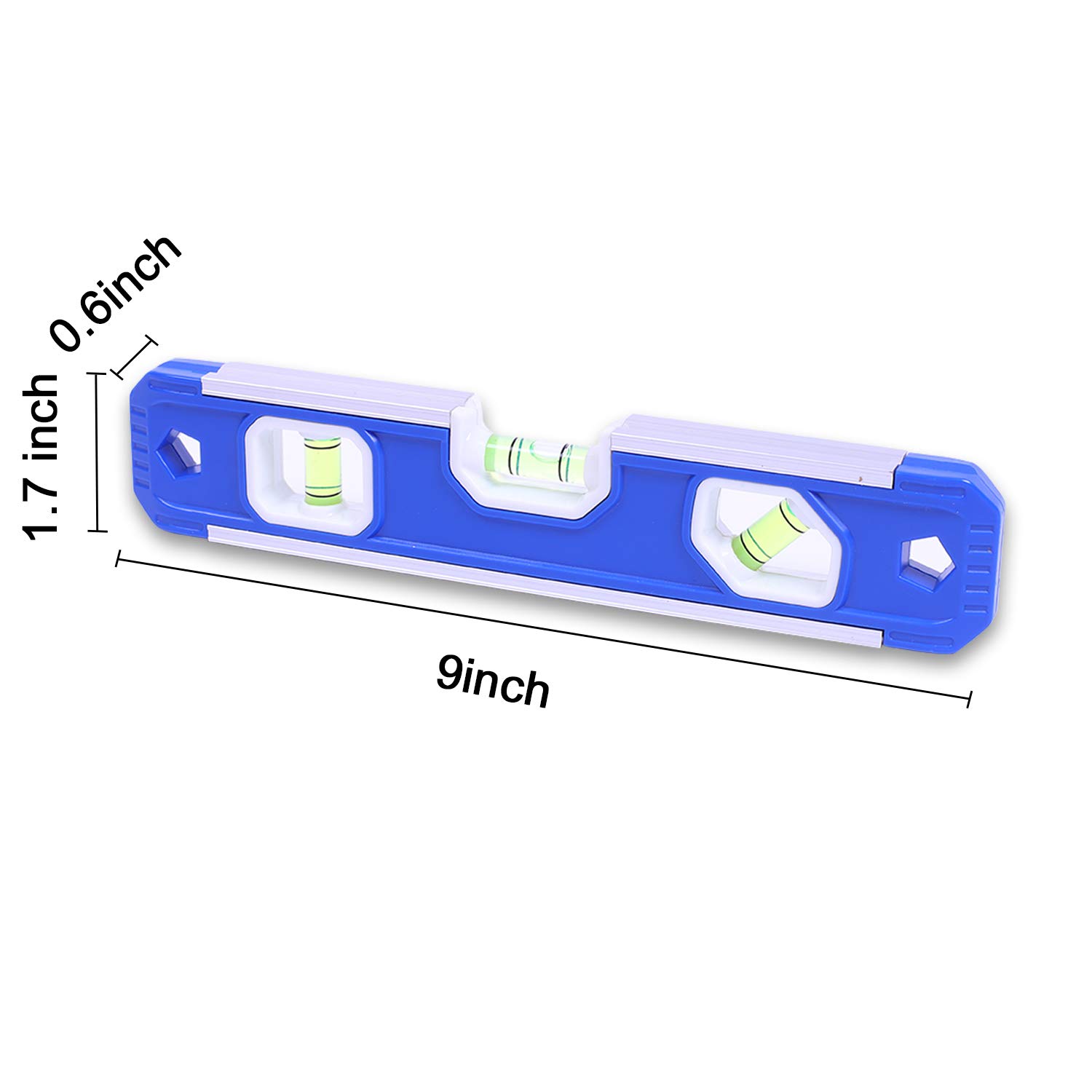 Magnetic Torpedo Level, Spirit Level 3 Bubble Plumb/Level / 45 Degree Level Degree Torpedo Magnetic Level Bubble Measuring Tool (9inch, Blue)