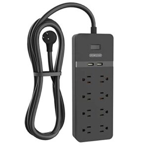 25 ft extension cord flat plug, ntonpower 8 outlet surge protector power strip with usb ports, 15a circuit breaker, wall mount surge protector for home, office, workbench or garage, etl listed, black