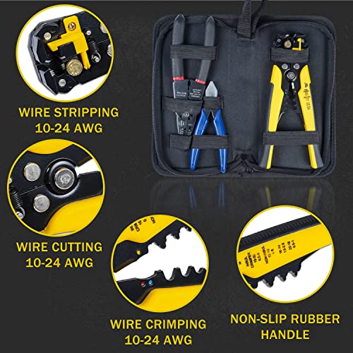 KOTTO Automatic Electrical Wire Stripper Set - Cutter and Crimping Tool - Multi-Tool with Storage Bag