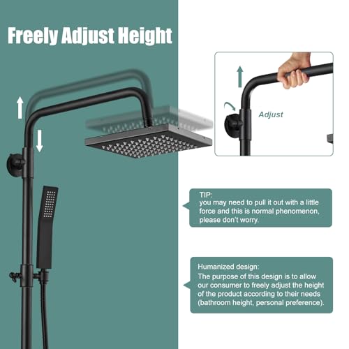 Heyalan Matte Black Rain Shower System Set,Exposed Shower System 3 Functions Bathroom Shower Faucet 8 Inch Swivel Rainfall Shower Head Handheld Complete Set Tub Spout Wall Mount