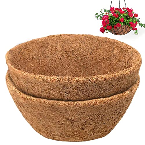 COSYLAND 2PCS 14 inch Coco Liners for Hanging Basket Coconut Fiber Planter Inserts Replacement Liner for Garden Flower Pot