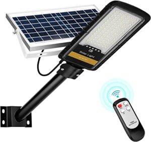 juyace 80w solar street lights outdoor 84 leds 1600lm 6500k auto/manual dusk to dawn solar lights outdoor waterproof ip67, for yard garden street, etc.