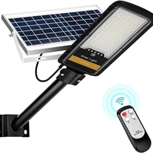 Juyace 80W Solar Street Lights Outdoor 84 LEDs 1600LM 6500K Auto/Manual Dusk to Dawn Solar Lights Outdoor Waterproof IP67, for Yard Garden Street, etc.