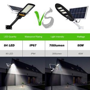 Juyace 80W Solar Street Lights Outdoor 84 LEDs 1600LM 6500K Auto/Manual Dusk to Dawn Solar Lights Outdoor Waterproof IP67, for Yard Garden Street, etc.