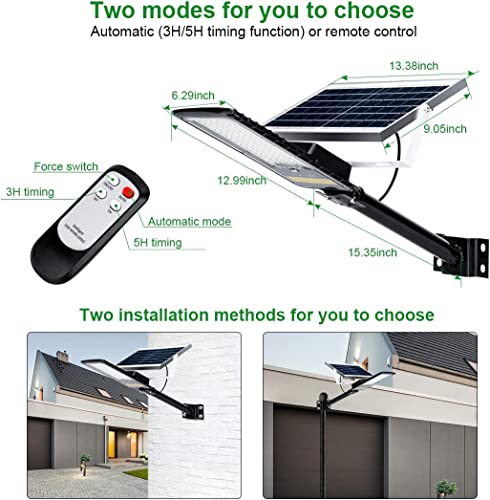 Juyace 80W Solar Street Lights Outdoor 84 LEDs 1600LM 6500K Auto/Manual Dusk to Dawn Solar Lights Outdoor Waterproof IP67, for Yard Garden Street, etc.