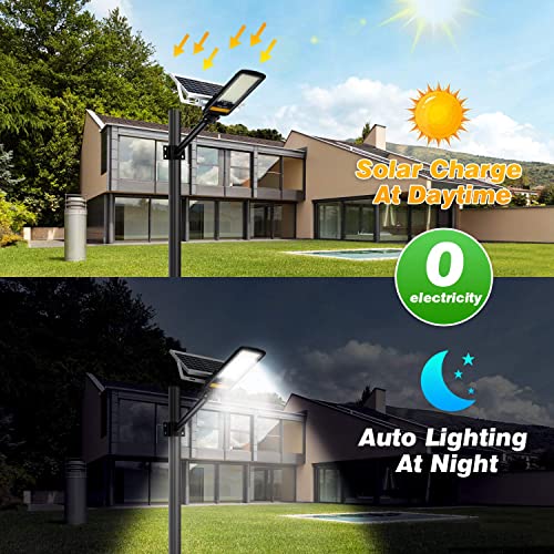 Juyace 80W Solar Street Lights Outdoor 84 LEDs 1600LM 6500K Auto/Manual Dusk to Dawn Solar Lights Outdoor Waterproof IP67, for Yard Garden Street, etc.